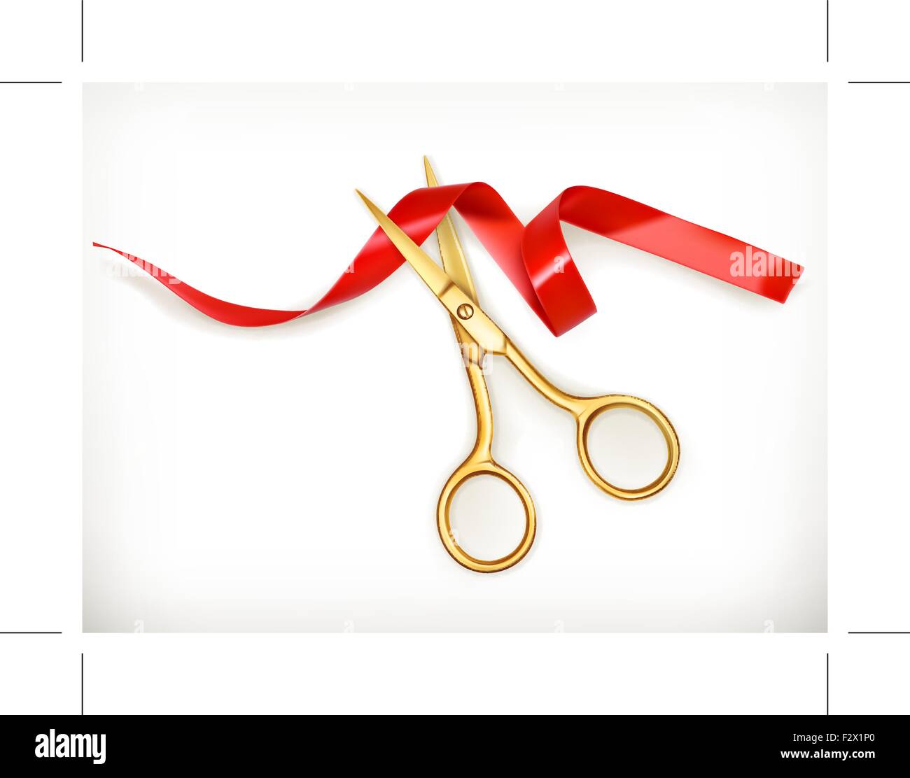 Golden scissors cut the red ribbon, vector object Stock Vector Image ...