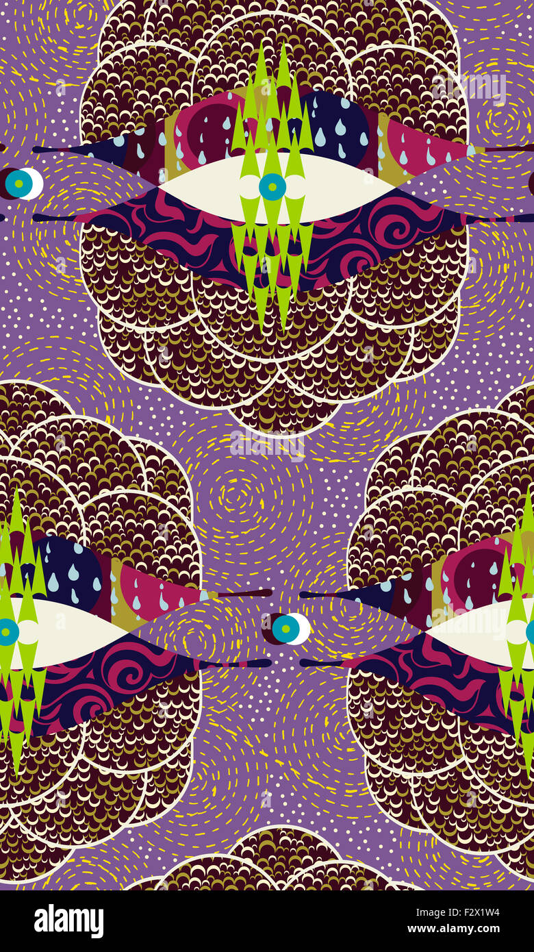 Abstract seamless pattern. Modern style motif. Stylized eyes and clouds ...