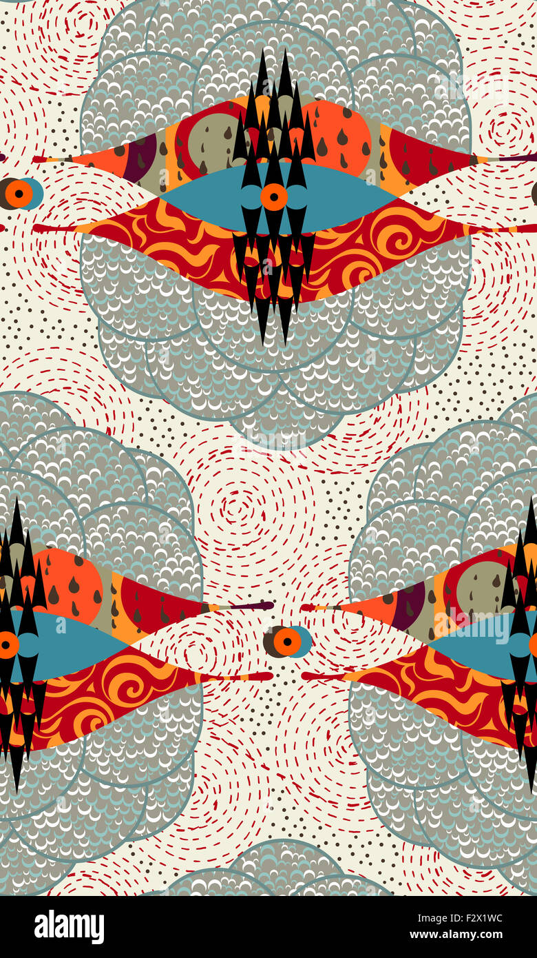 Abstract seamless pattern. Modern style motif. Stylized eyes and clouds ...