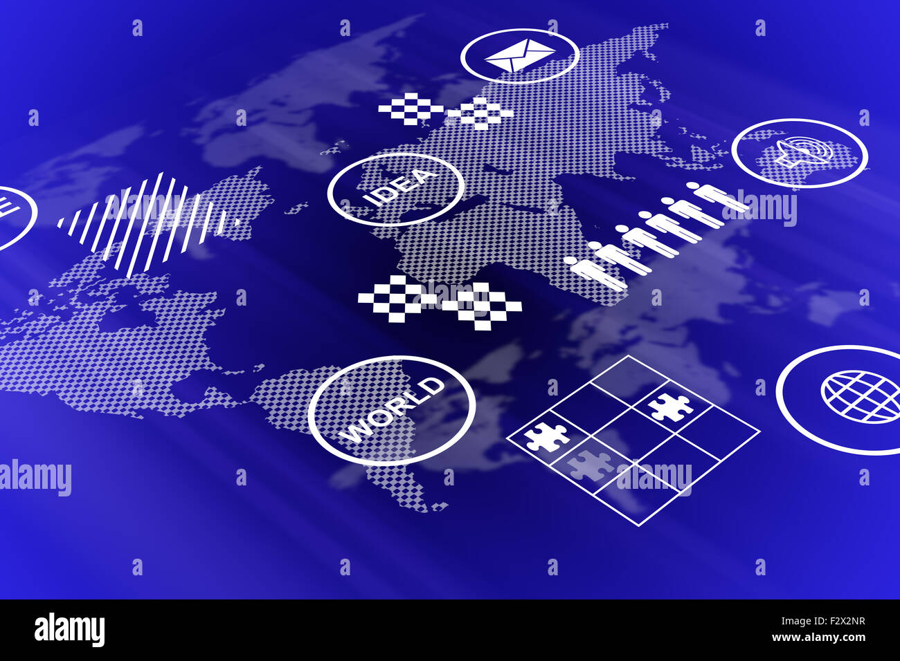 Abstract blue background with puzzle symbols Stock Photo - Alamy