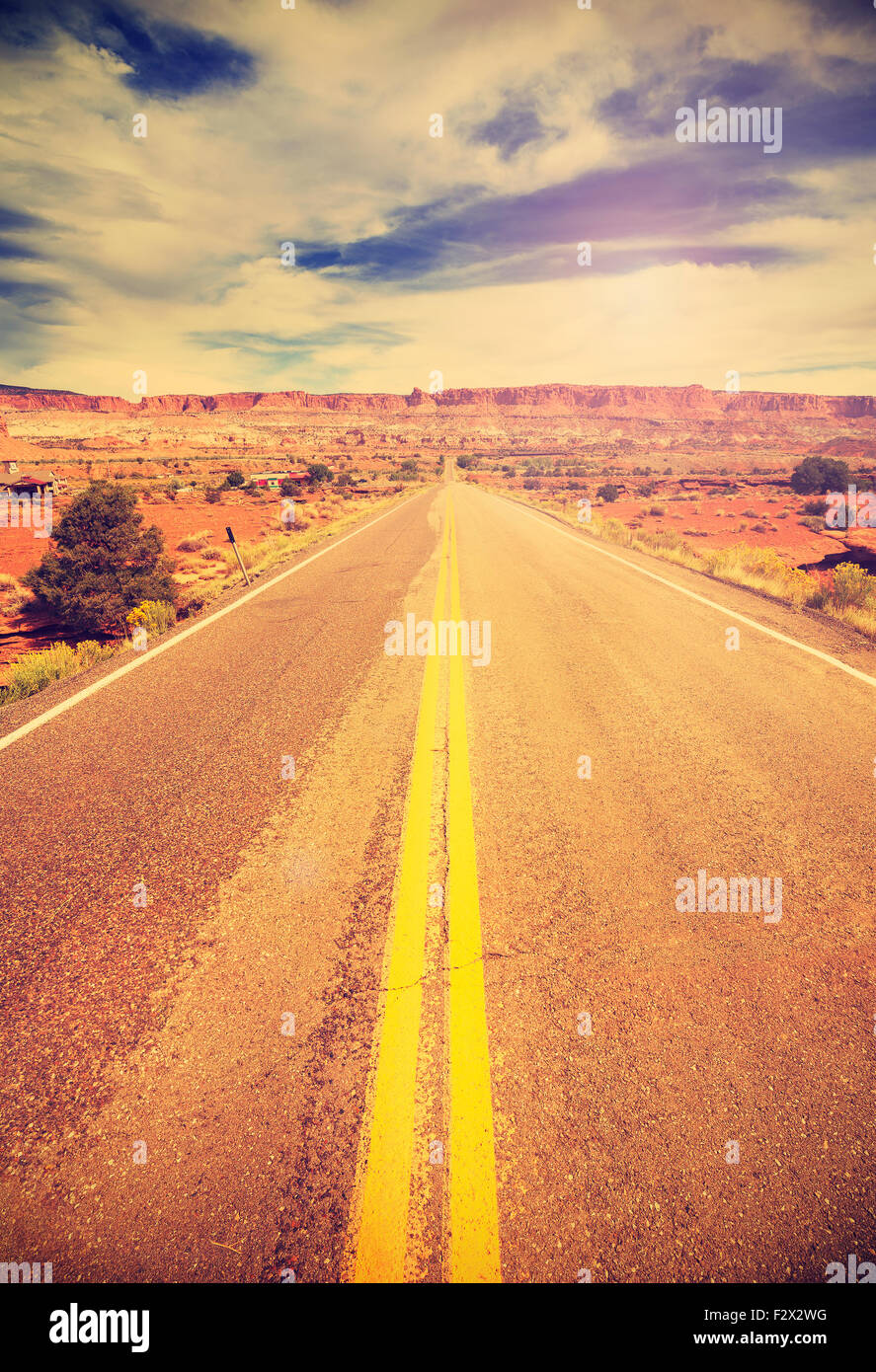 Retro vintage filtered picture of a country highway, USA Stock Photo ...