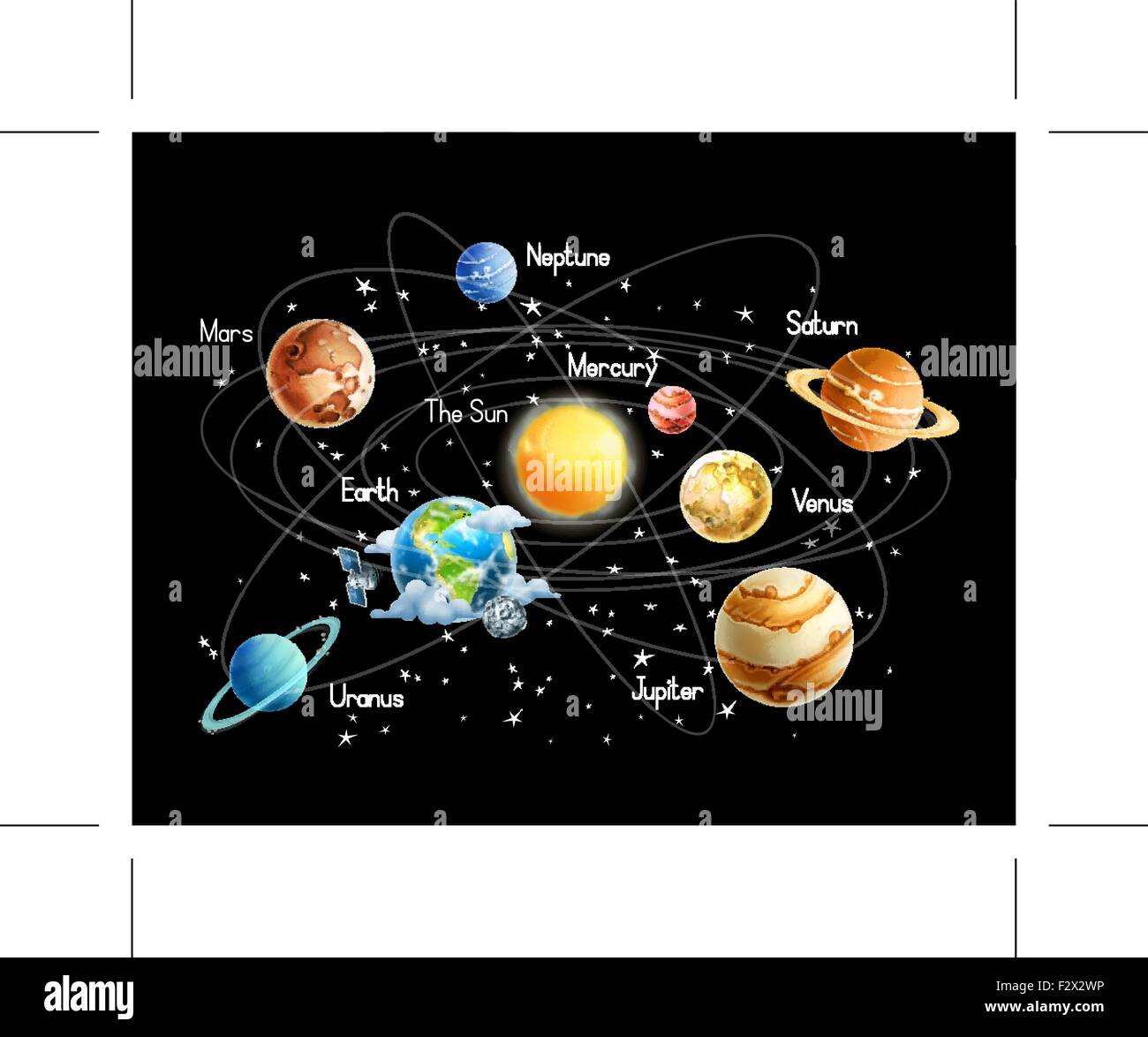 Solar system, isolated on black background vector Stock Vector Image ...