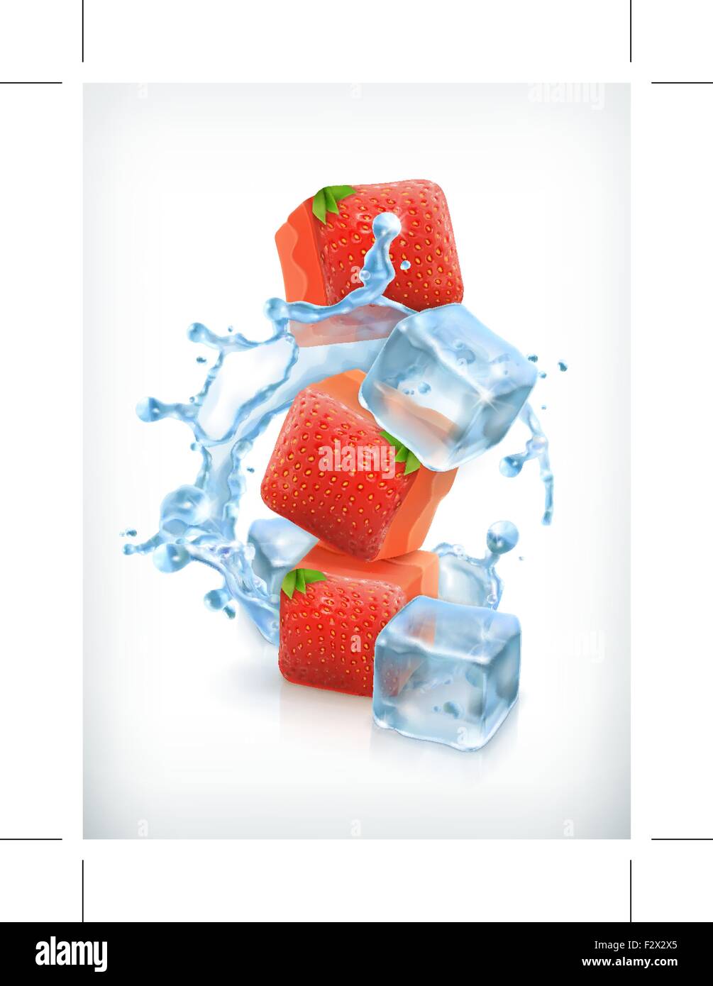 Strawberry ice cubes and a splash of water, cocktail vector ...