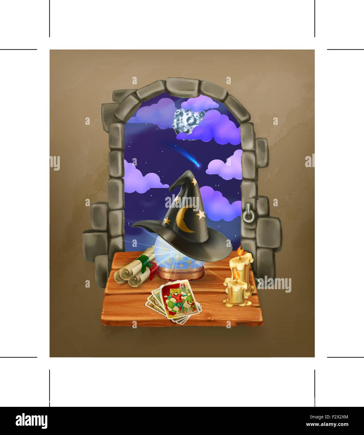 Window in the castle, magic and astrology vector illustration Stock ...