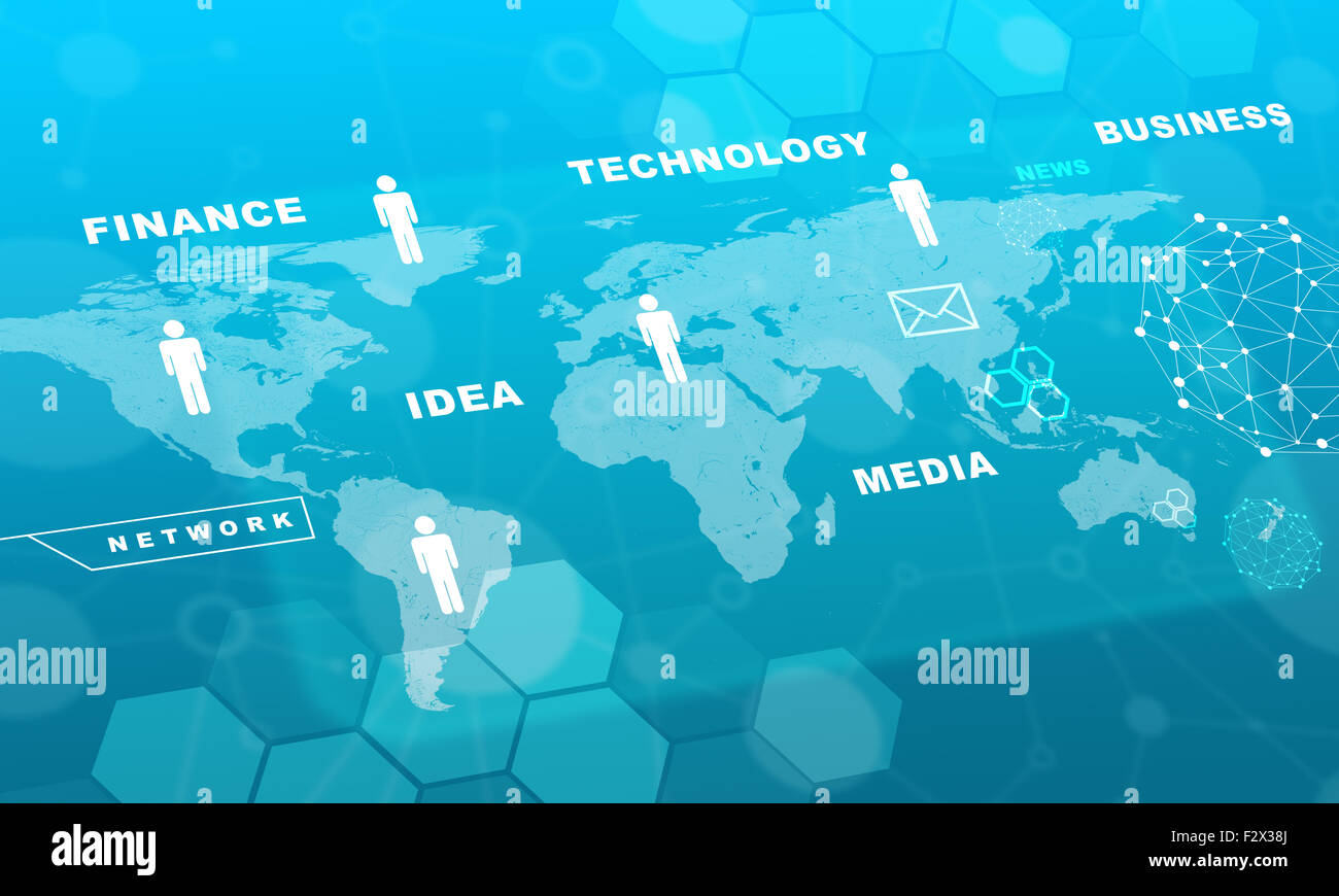 Molecule with business words and world map Stock Photo - Alamy