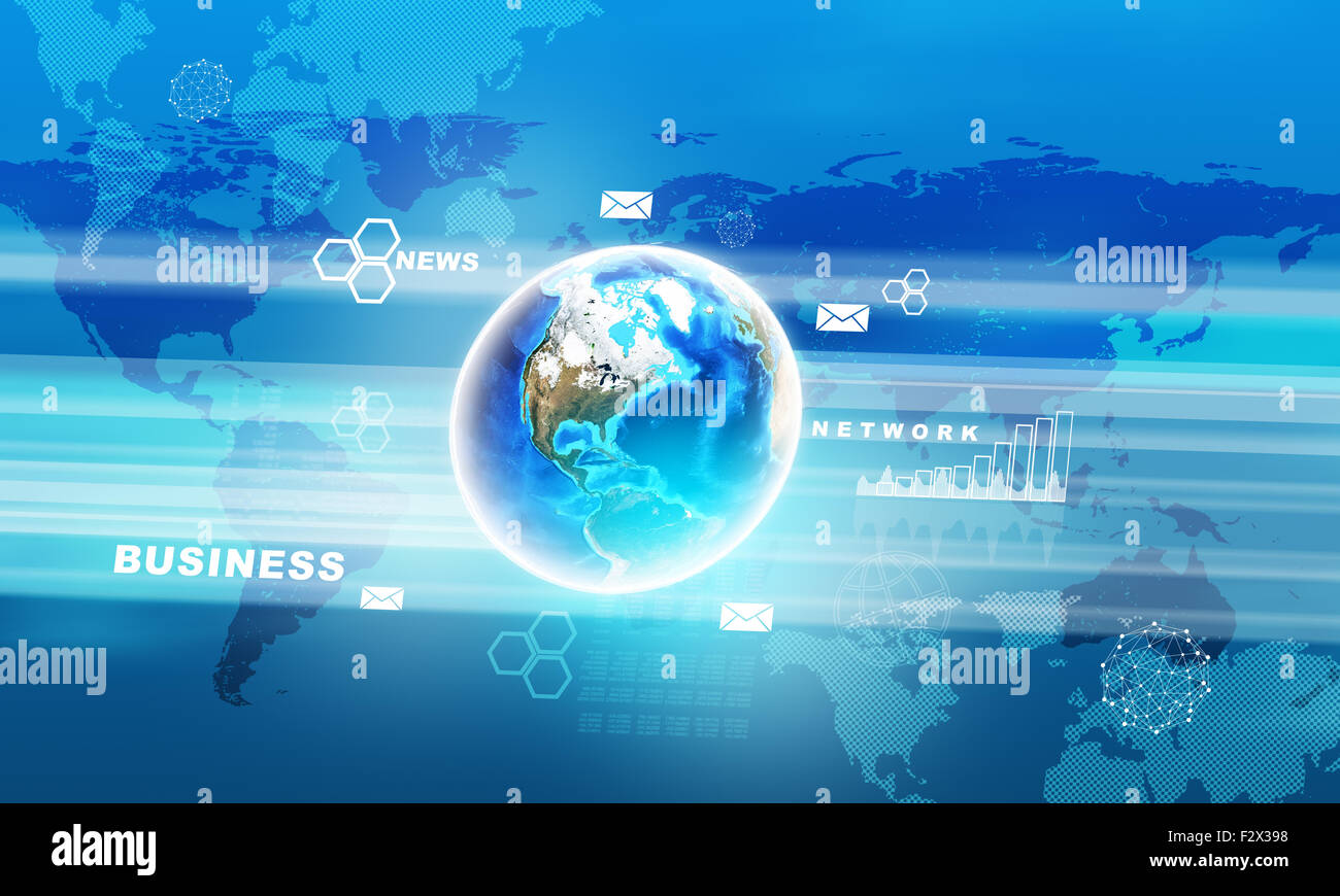 Abstract blue background with Earth globe Stock Photo - Alamy