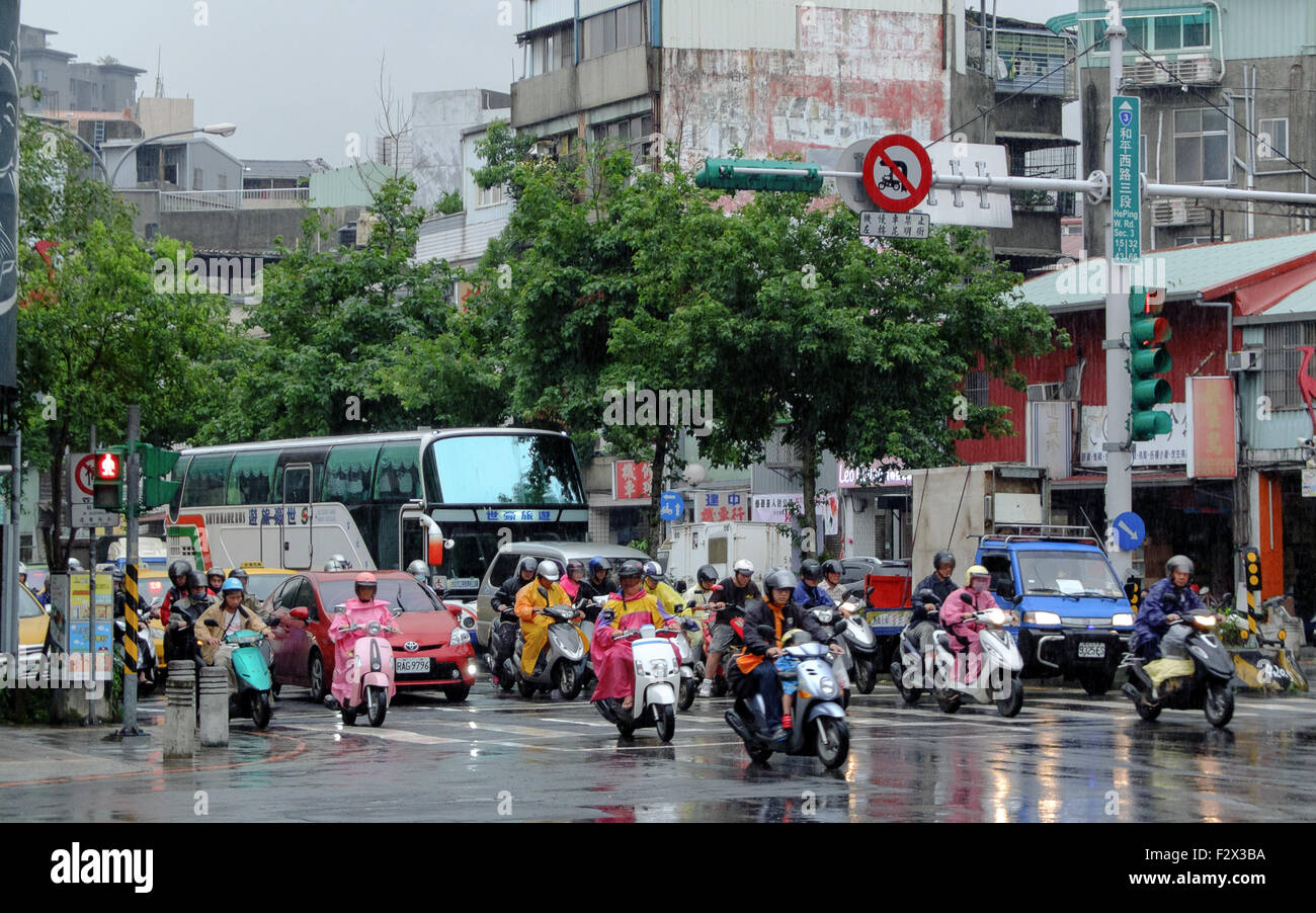 Typical Taipei traffic on a typical rainy day in Taipei, Taiwan Stock ...