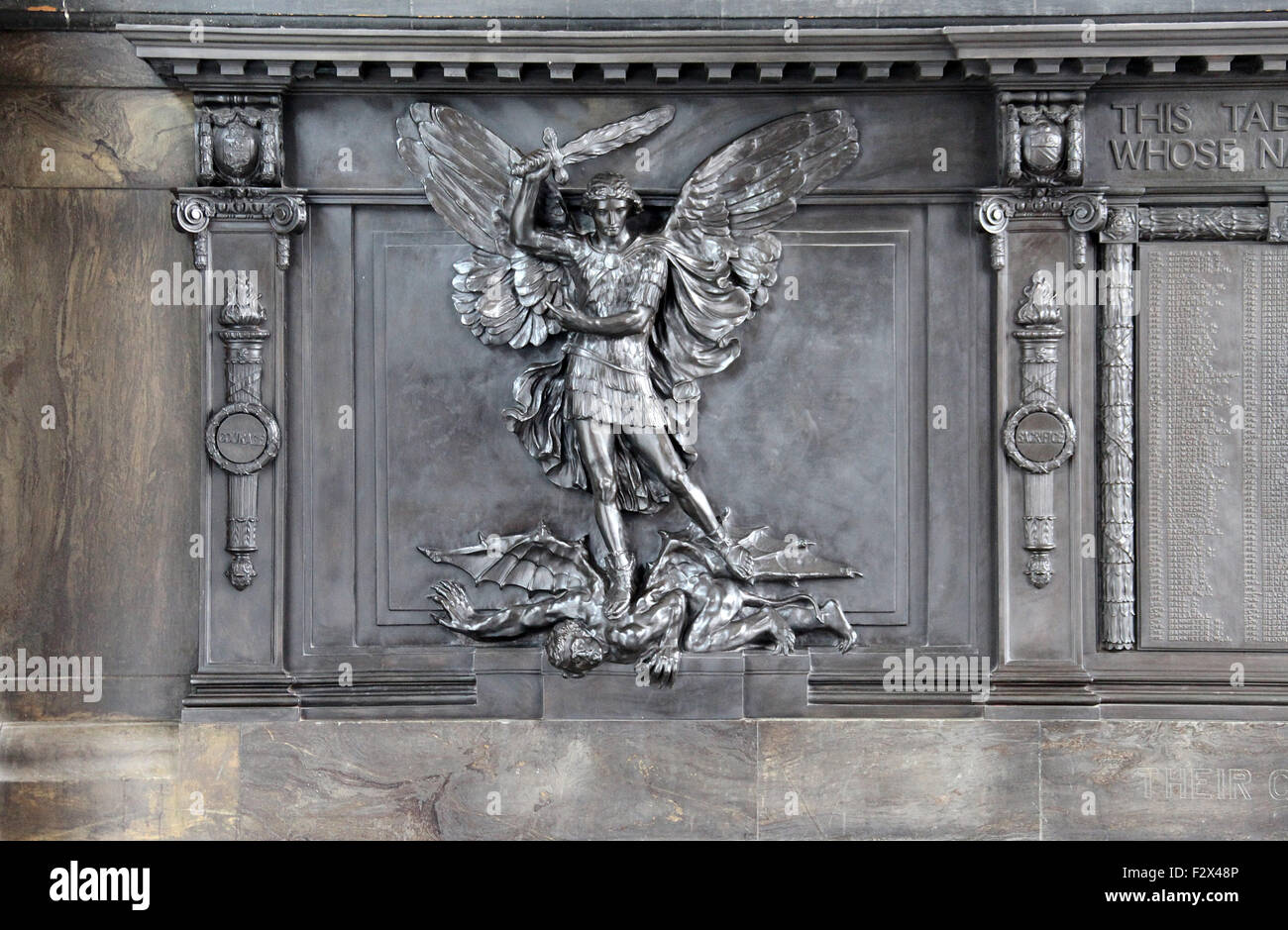 Detail of the bronze war memorial at Victoria Station in Manchester ...
