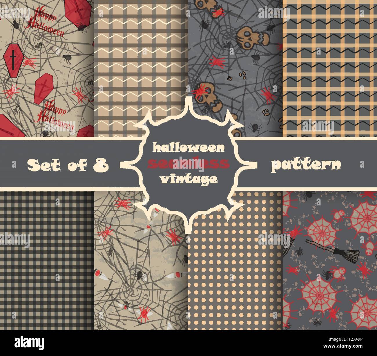 Set vintage seamless pattern for Halloween party Stock Vector Image ...