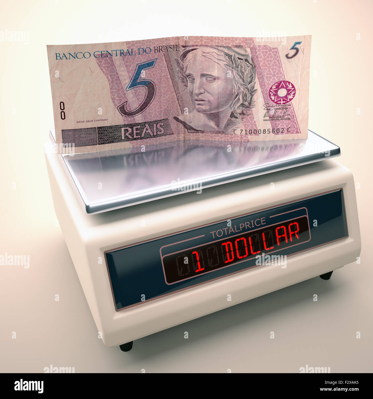 Scales to weigh the price of the dollar in Brazilian money. Clipping ...