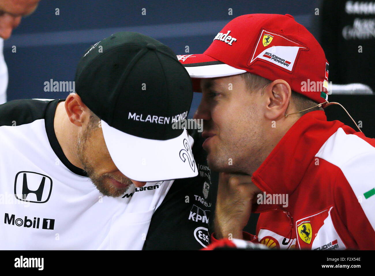 Suzuka, Japan. 24th Sep, 2015. (L-R) Jenson BUTTON, Sebastian VETTEL F1 ...