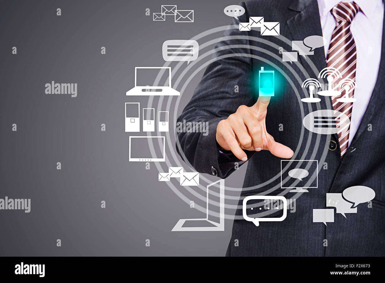 1 Business man Software Sensor finger touching Stock Photo - Alamy