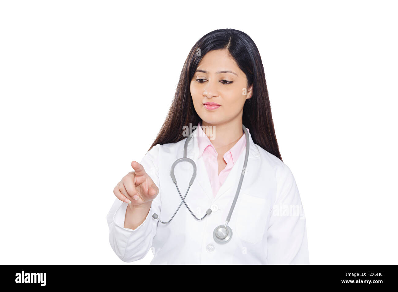 1 indian Doctor woman Computer Scanner finger touching Stock Photo - Alamy
