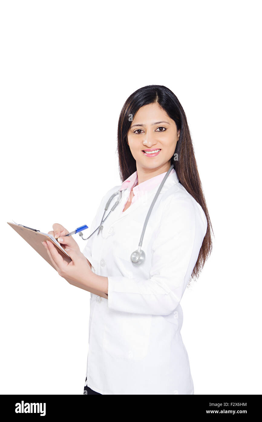 1 indian Doctor woman Checking Report Stock Photo - Alamy