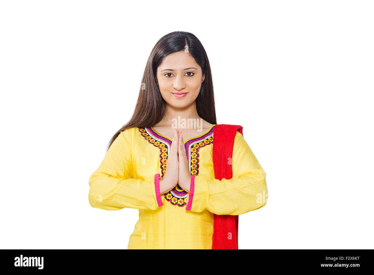 1 indian Woman Housewife Joined Hands Welcome Stock Photo - Alamy