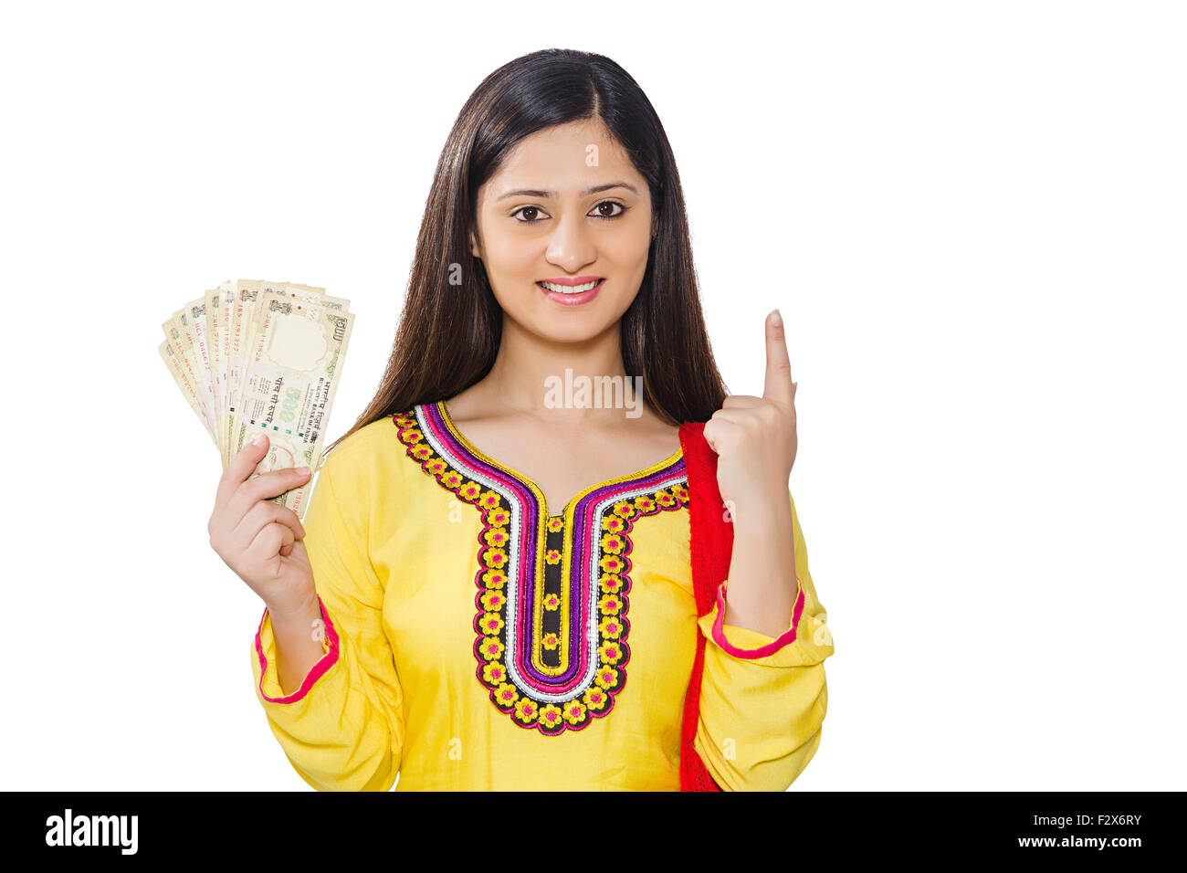 1 indian Woman Housewife money showing finger Pointing Stock Photo - Alamy