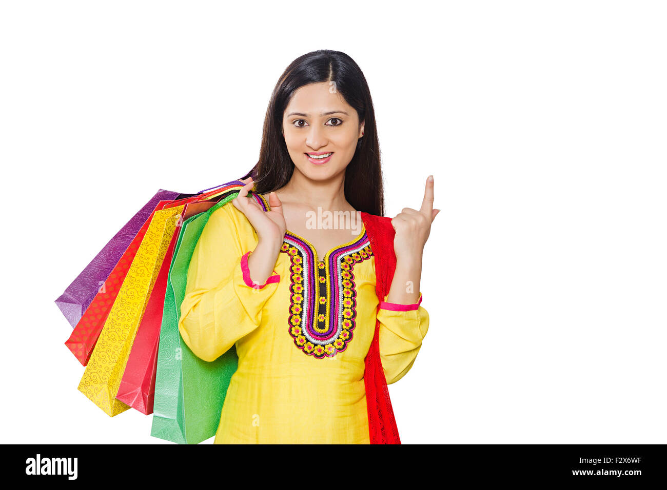 1 indian Woman Housewife Diwali Shopping finger pointing Stock Photo ...