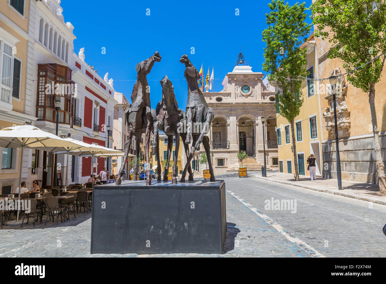 Spain, Balearic Islands, Menorca, Mao, horse sculpture Tre Cavalli by ...