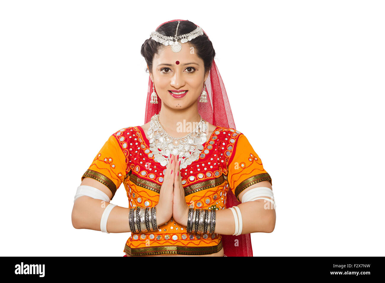 Indian lady joined hands welcome hi-res stock photography and images ...