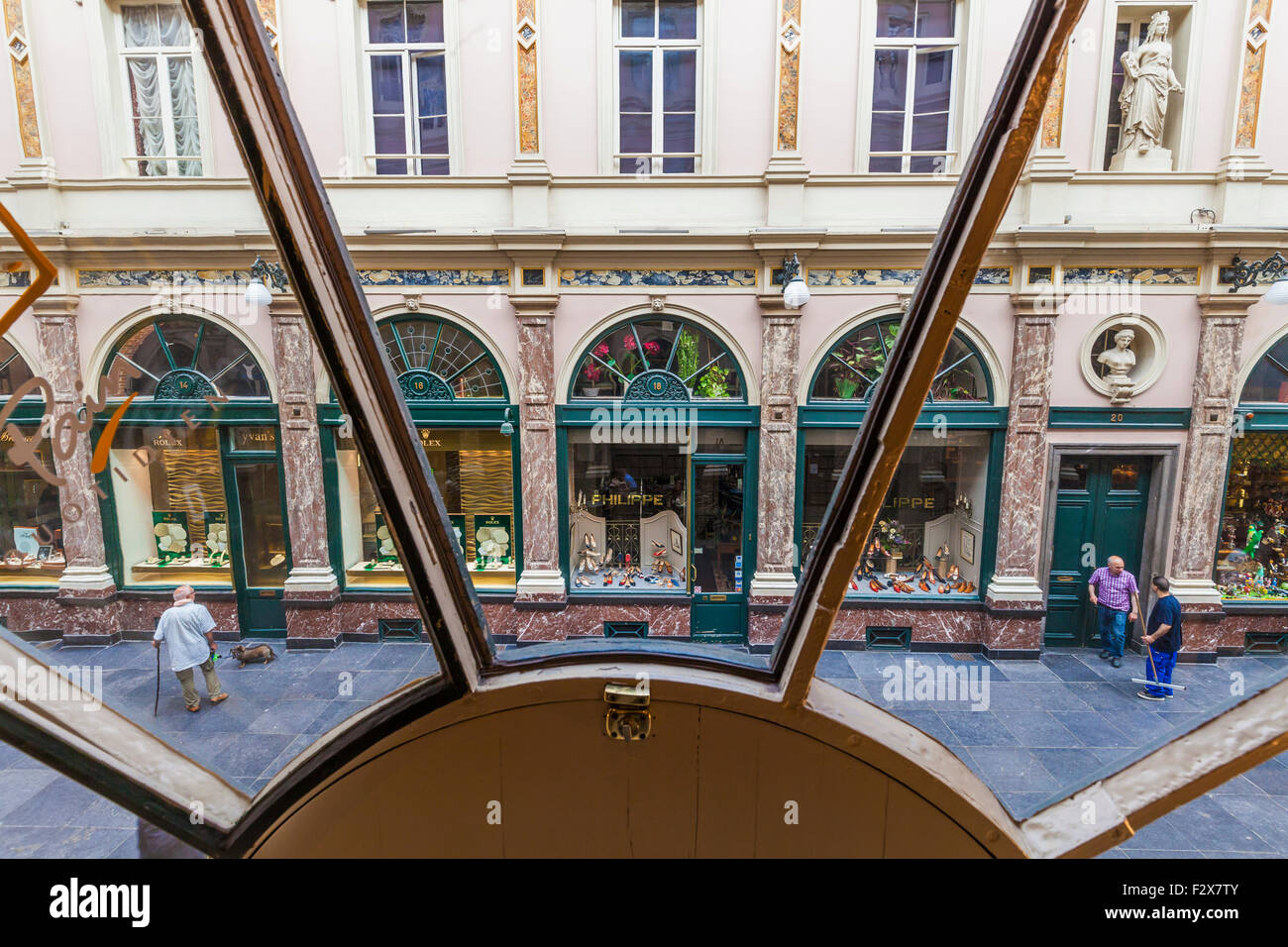 Belgium, Brussels, view through window to the other side of Royal ...