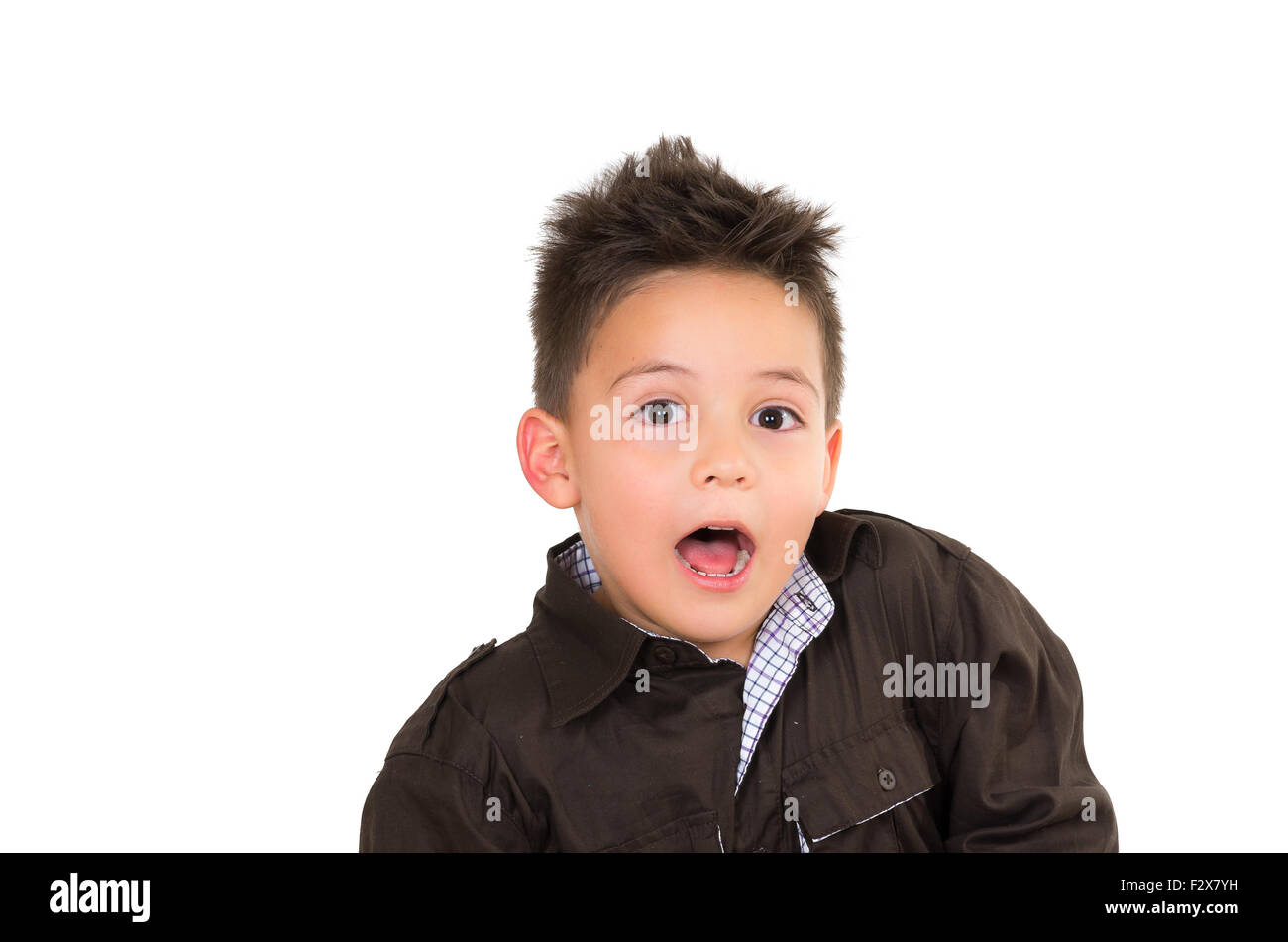 Cute little boy surprised, isolated over white background Stock Photo ...