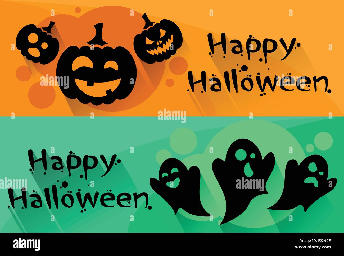 Ghost Pumpkin Face Cartoon Halloween Character Web Banner Set Flyer ...