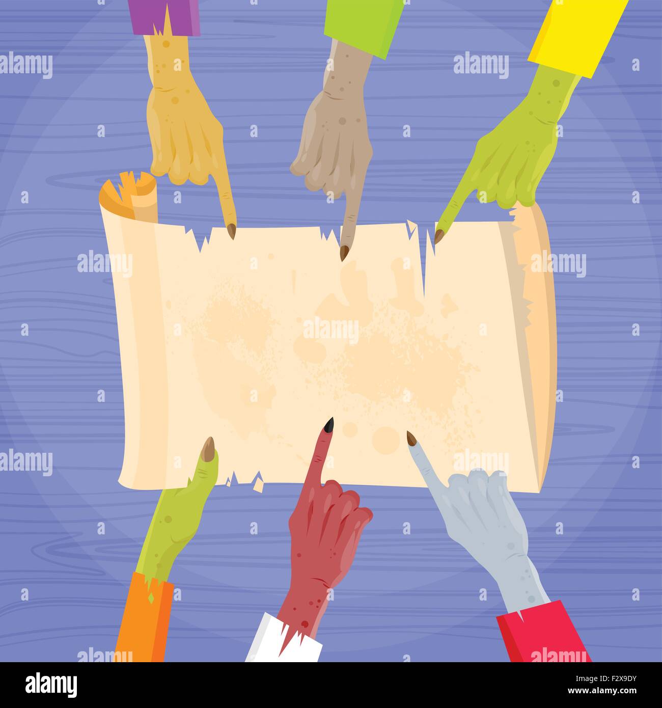 Zombie Hands Hold Point Fingers to Ancient Manuscript Scroll Paper ...