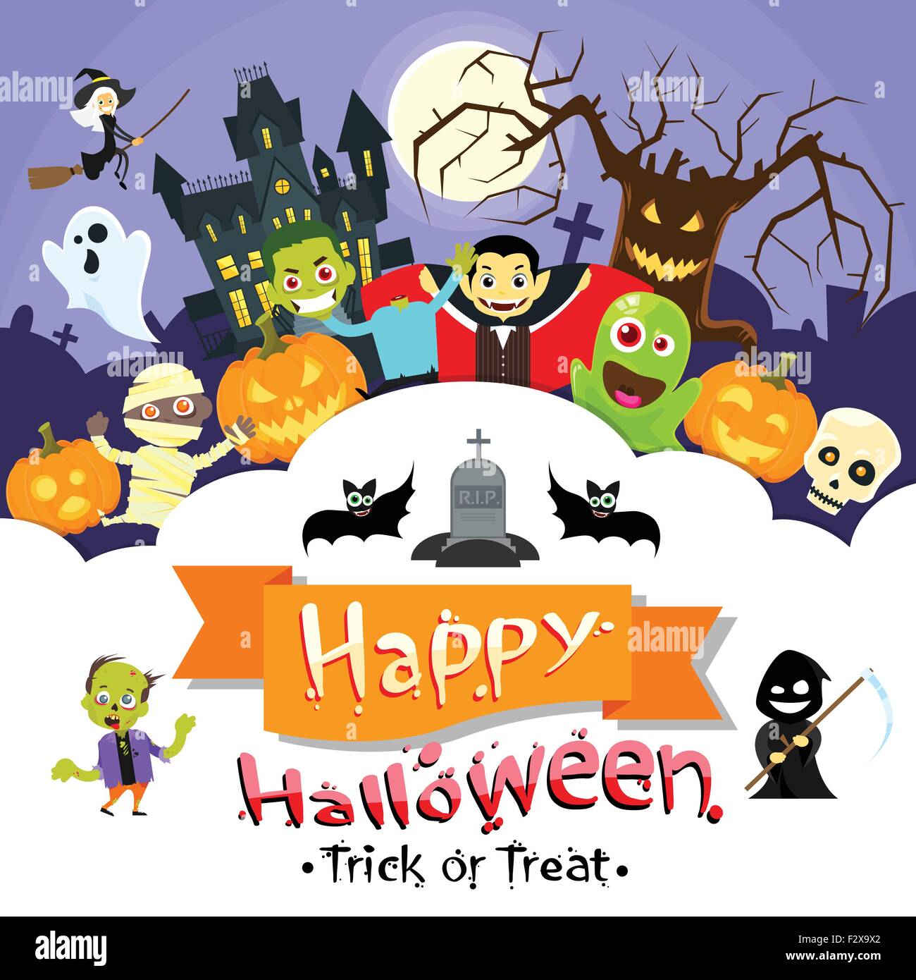 Happy Halloween Banner Monsters Flyer Collection Copy Space Poster ...