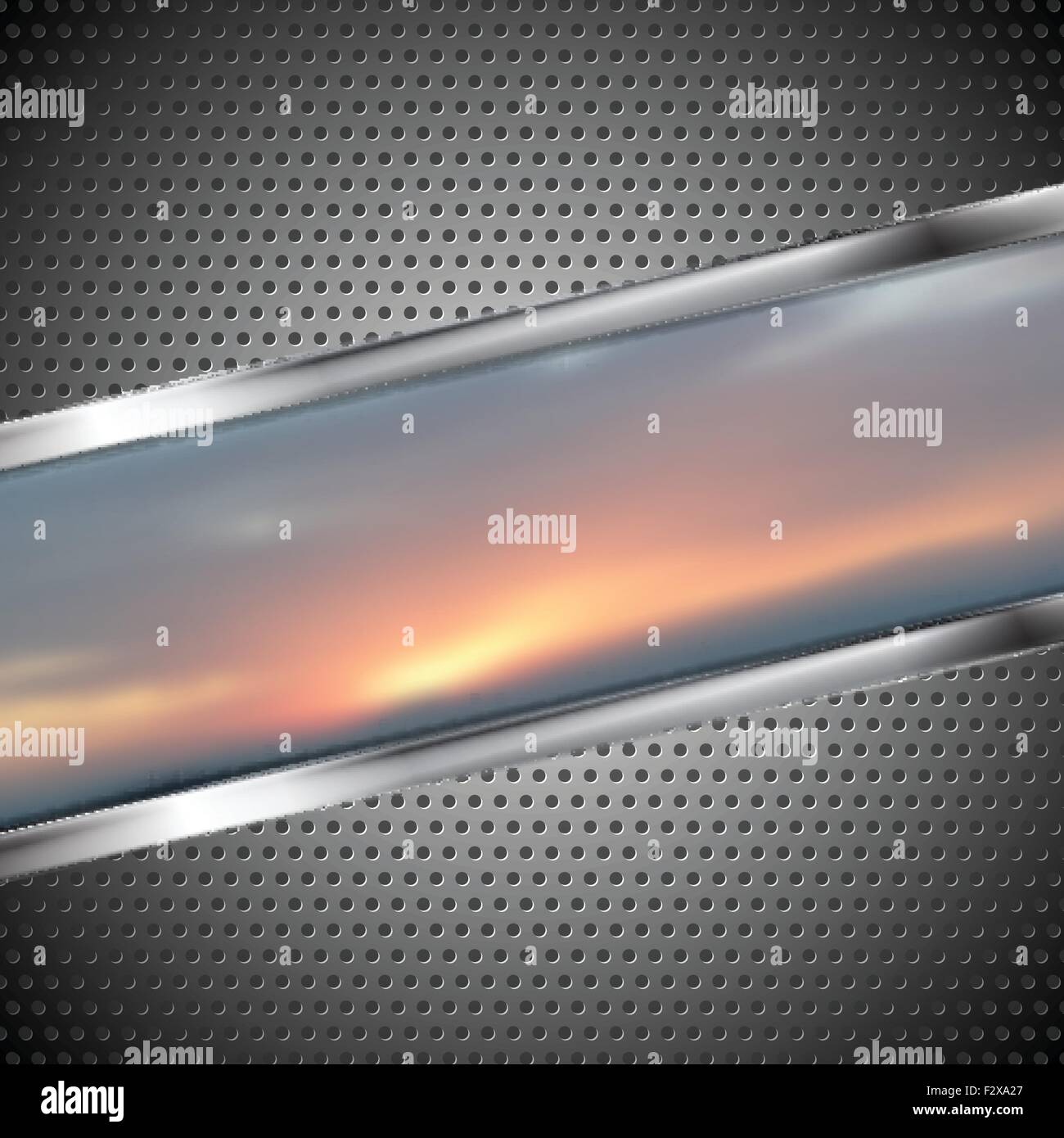 Abstract perforated metal backdrop with bright banners. Vector ...