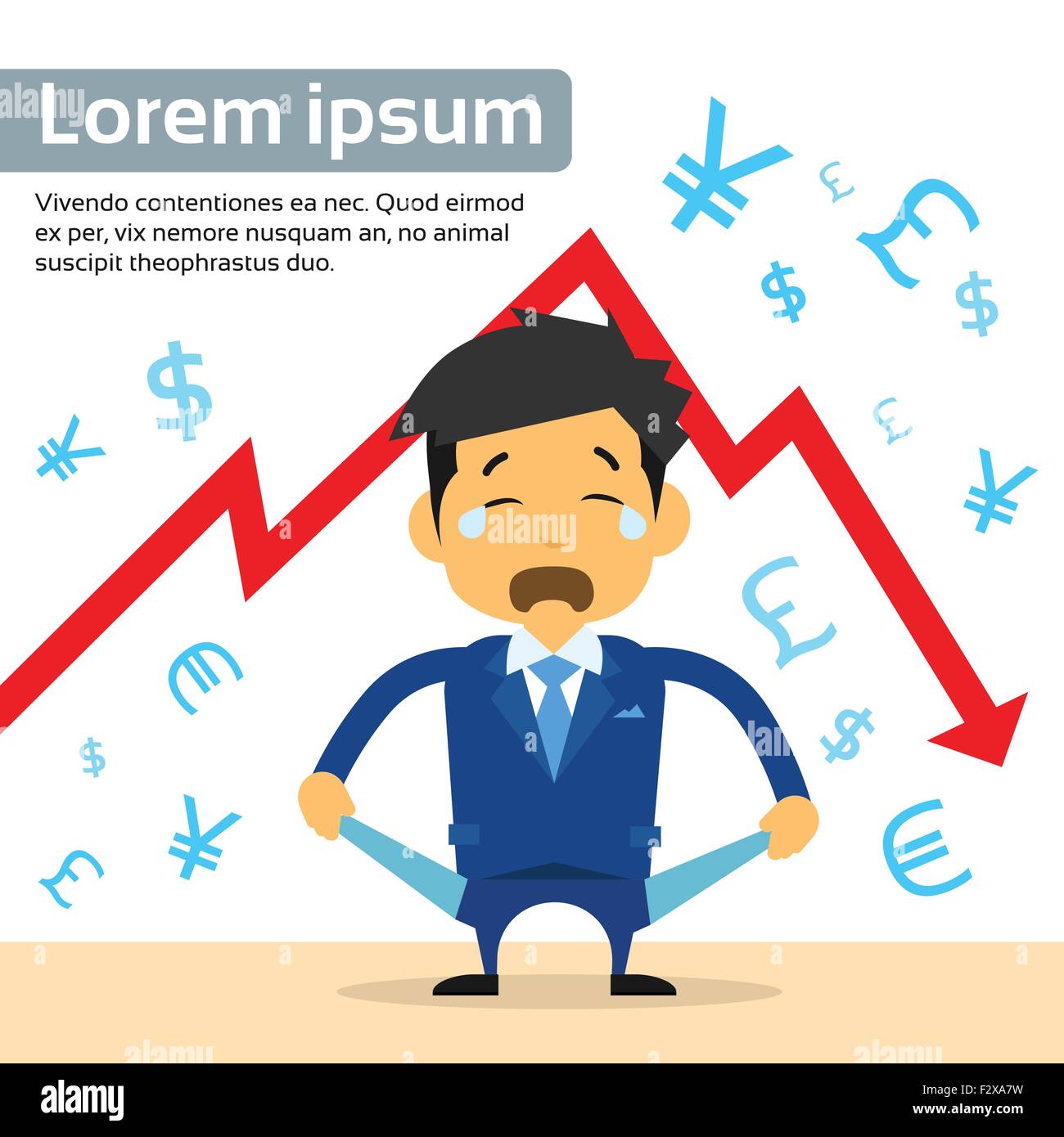 Businessman Show Empty Pocket Cry Financial Crisis Graph Fall Down Red Arrow Stock Vector Image ...