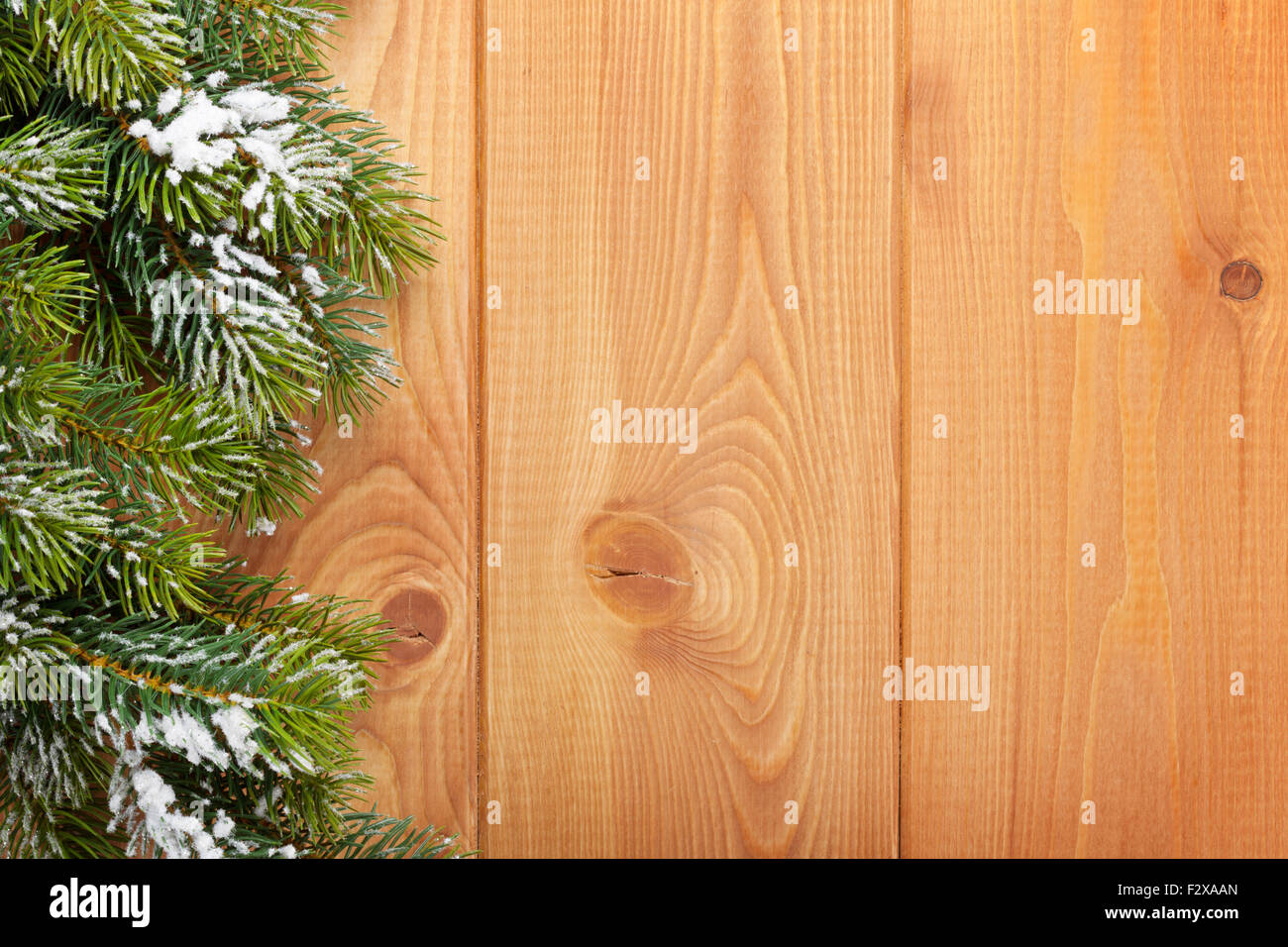 Wood texture with snow firtree christmas background Stock Photo - Alamy