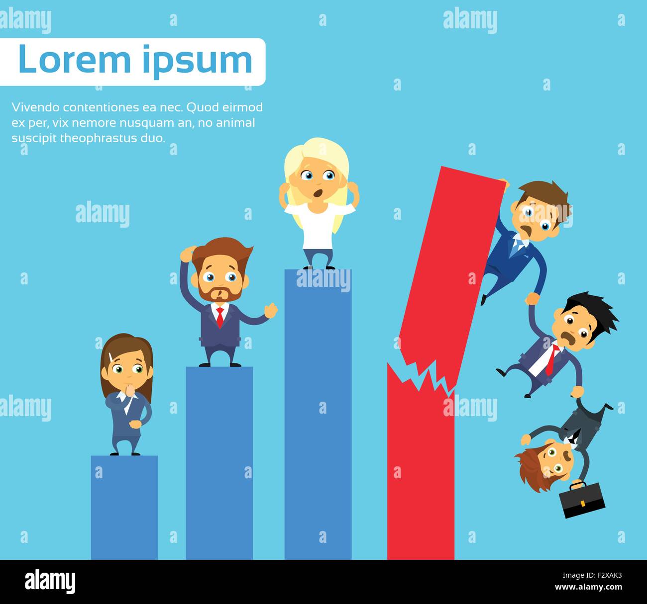 Business People Group Fall Down Financial Bar Chart Crisis Concept ...
