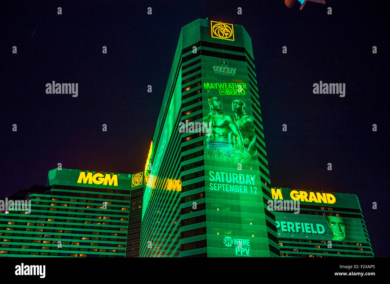 A sign at the MGM Grand advertises about the Floyd Mayweather and Andre ...