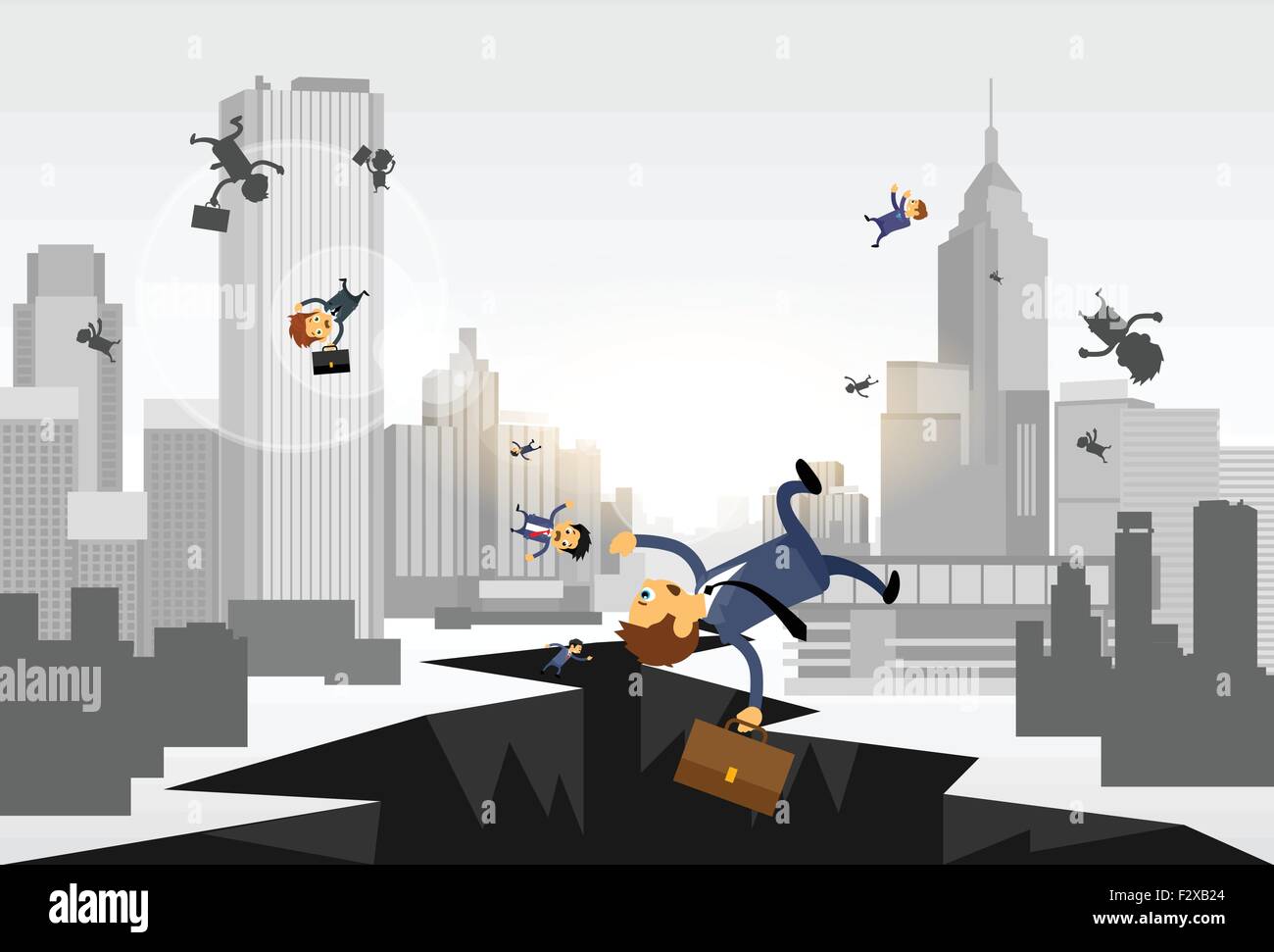 Business People Fall Down Hole Street Financial Crisis City Center ...