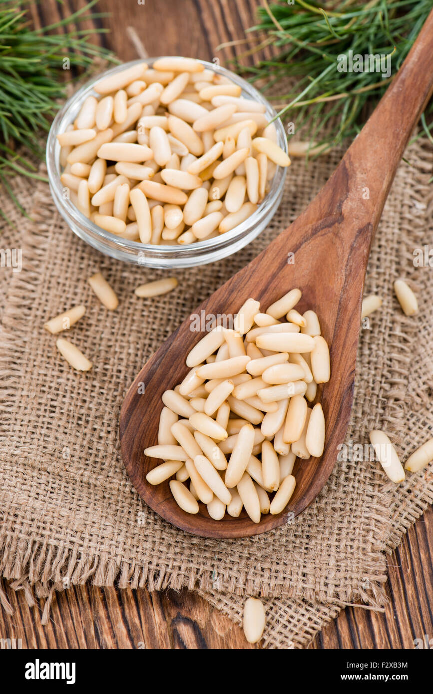 Small portion of Pine Nuts as detailed close-up shot Stock Photo - Alamy