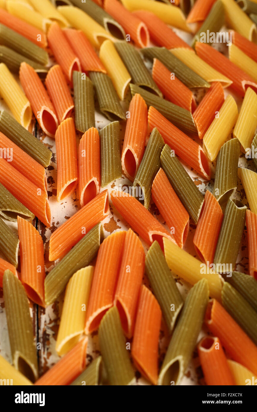 Pasta Penne Rigate Tri Color Stock Photo - Alamy