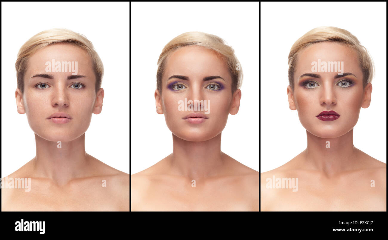 Make up process from start to finish. Same girl. Studio shooting. Over ...