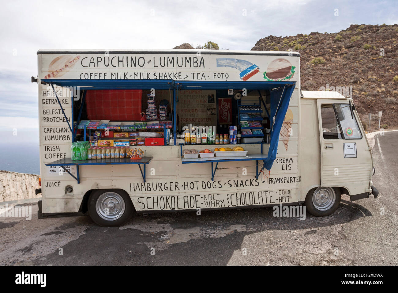 Mobile food cart at the Mirador de Balcon, Gran Canaria, Canary Islands ...