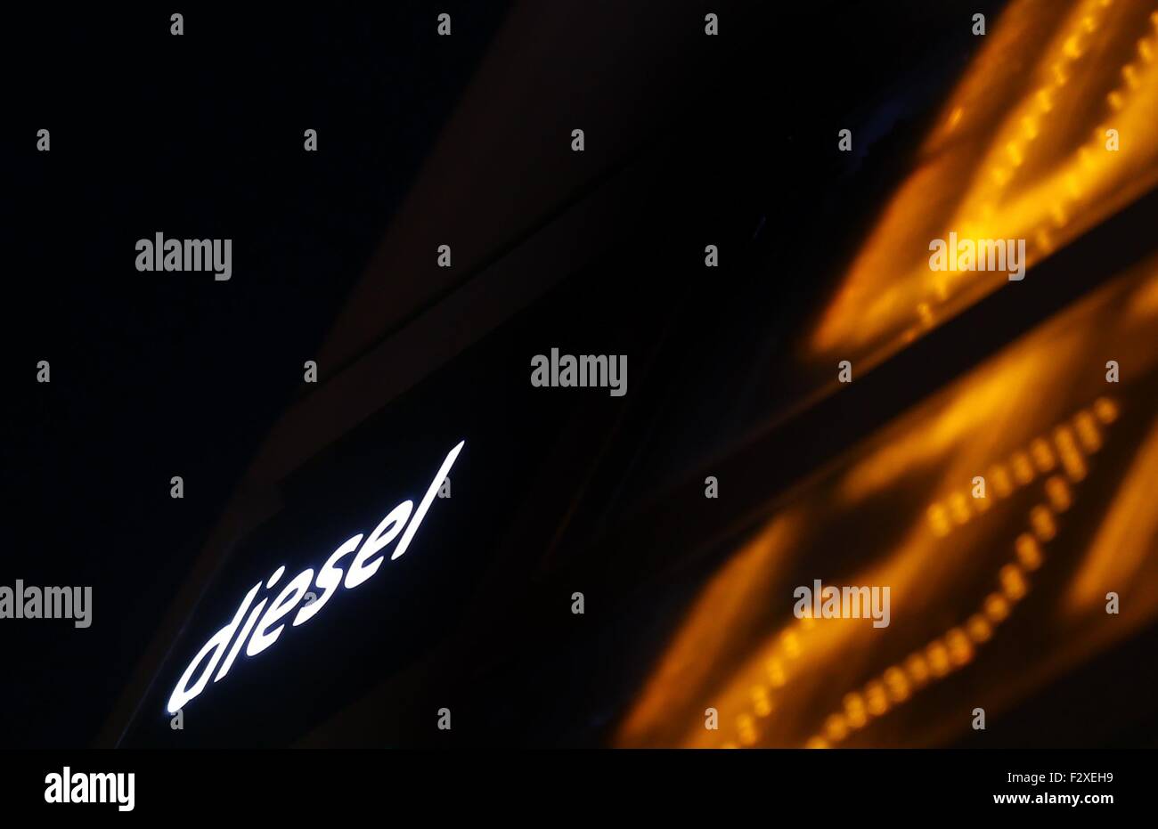 The word 'Diesel' shines bright on an illuminated sign at a petrol ...