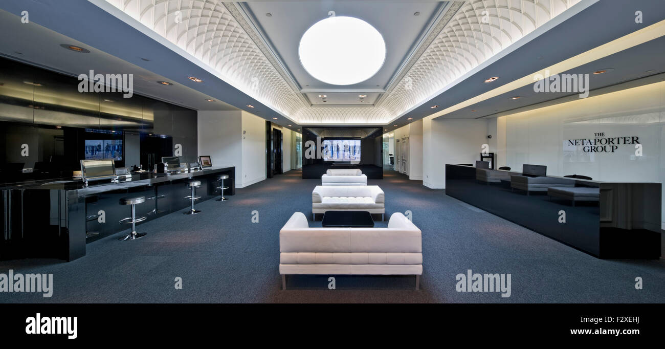 Panoramic view through reception. Net-a-Porter offices at the Westfield ...