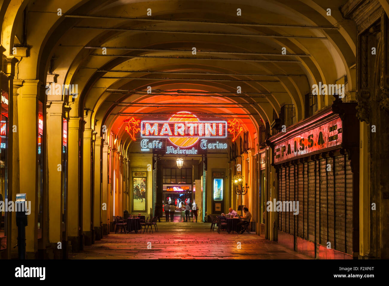 Cafe Torino under the arcades on the Piazza San Carlo, in the evening ...