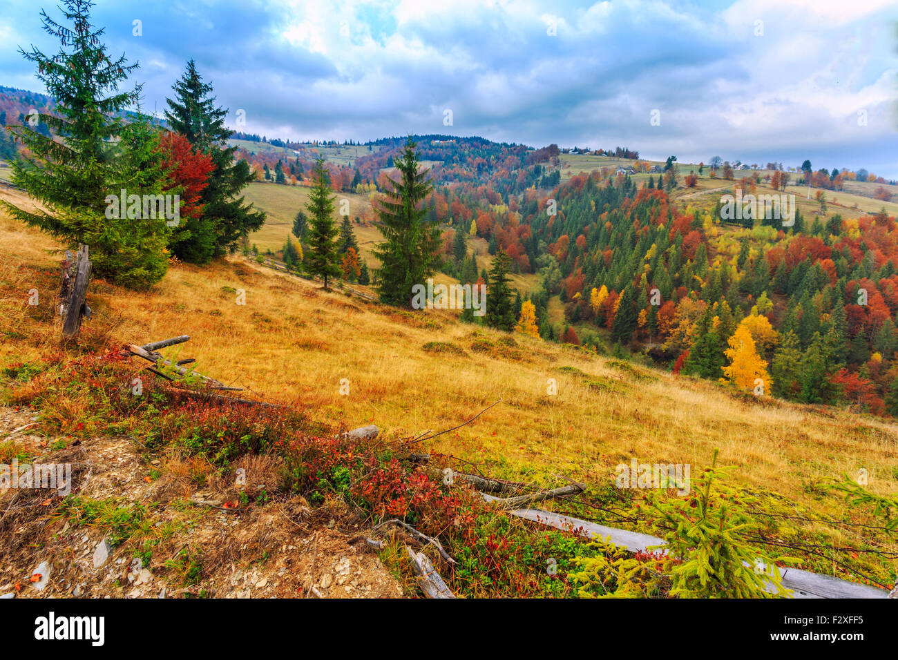 Colorful autumn landscape in the Carpathian mountains. Transylvania ...