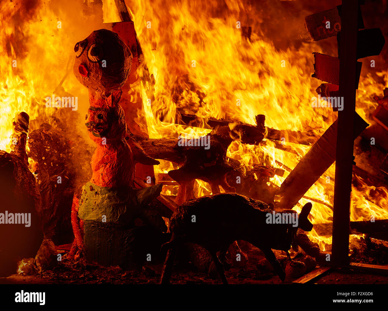 Fallas fire burning in Valencia fest at March 19 th Spain tradition ...