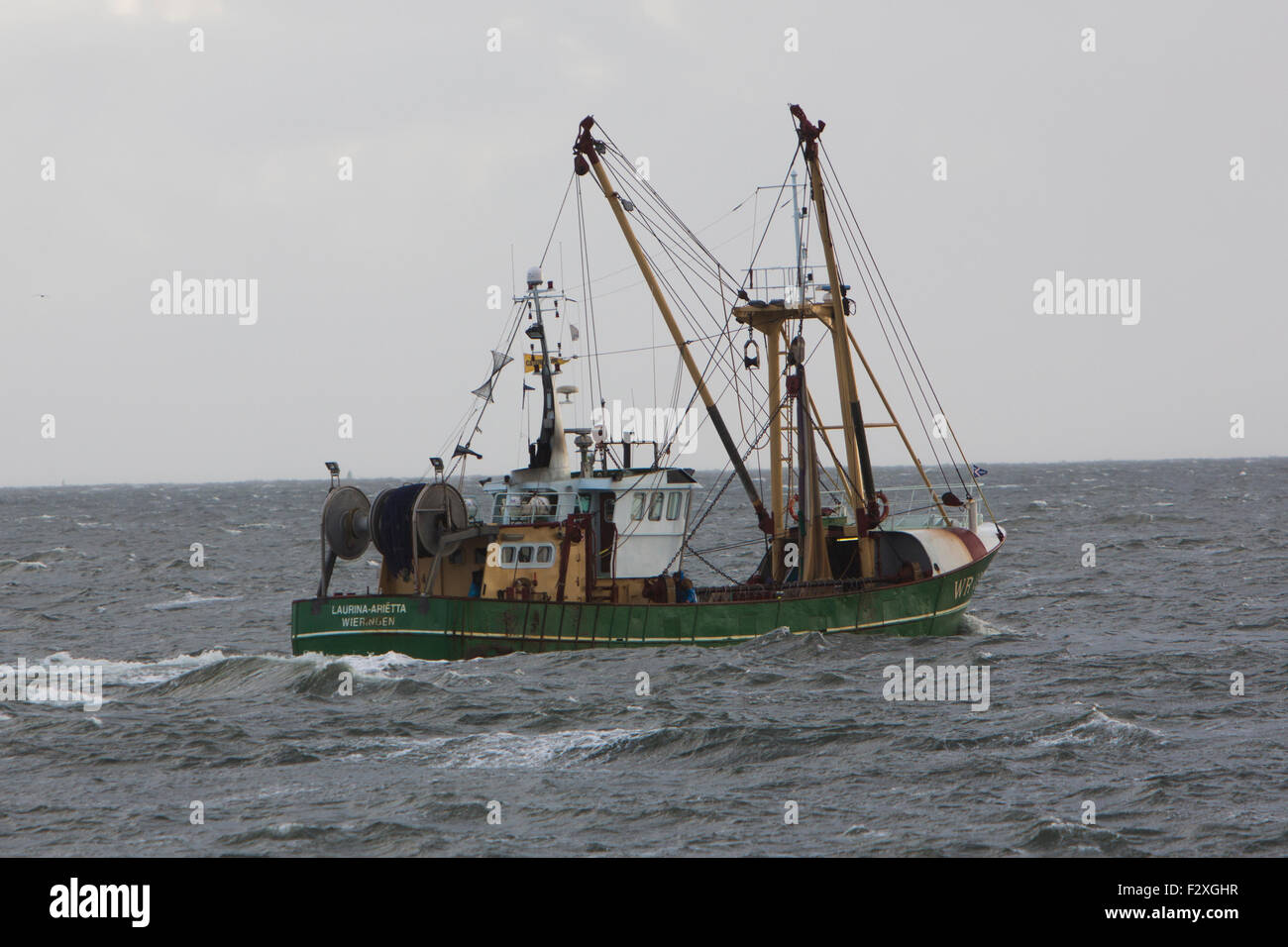 Dutch fishing vessel fishing on the North sea for sole and flounder ...
