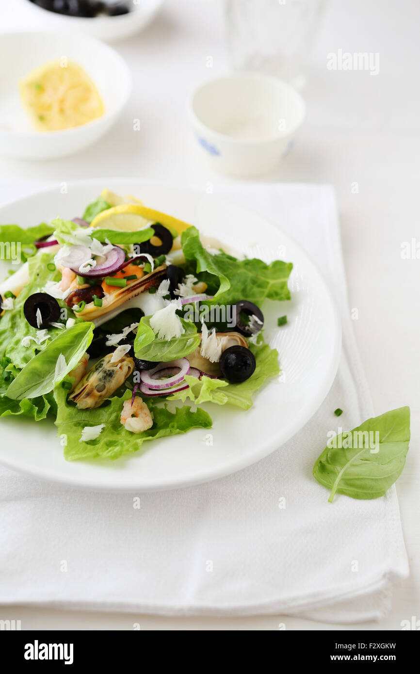 seafood salad top view Stock Photo - Alamy