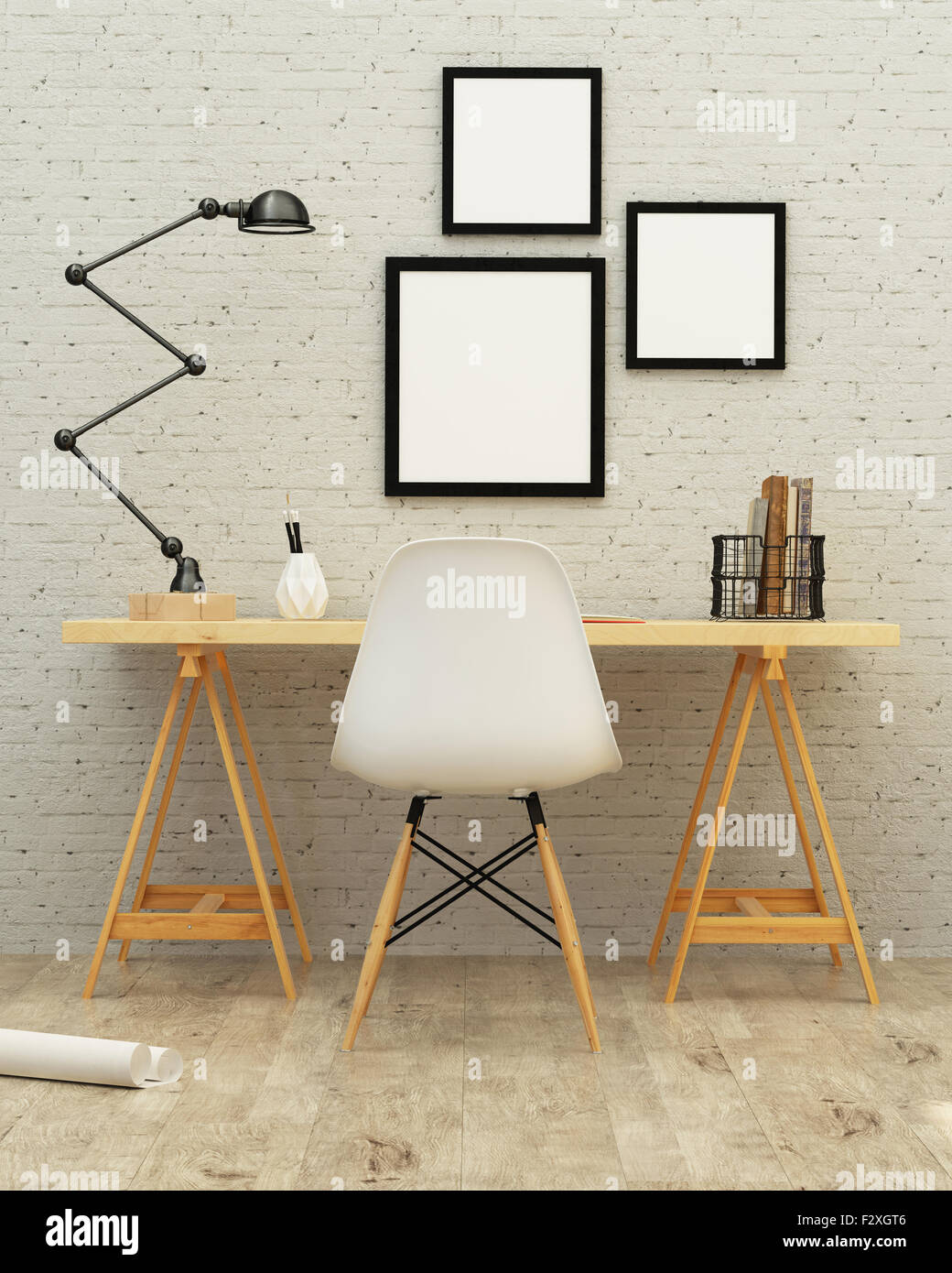 working room interior design 3d rendering Stock Photo - Alamy