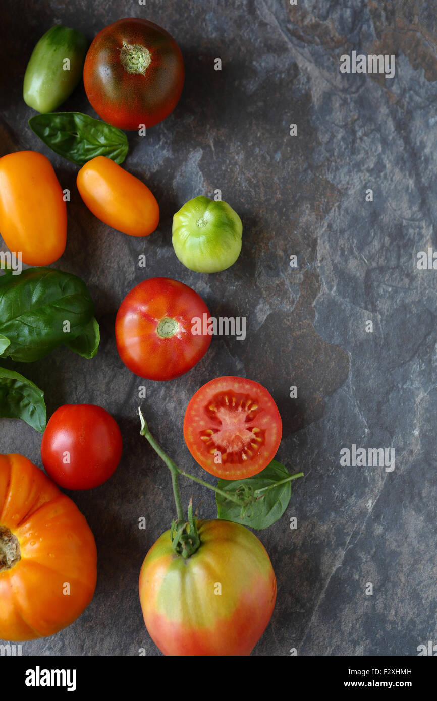 ripe local tomatoes top view, food Stock Photo - Alamy