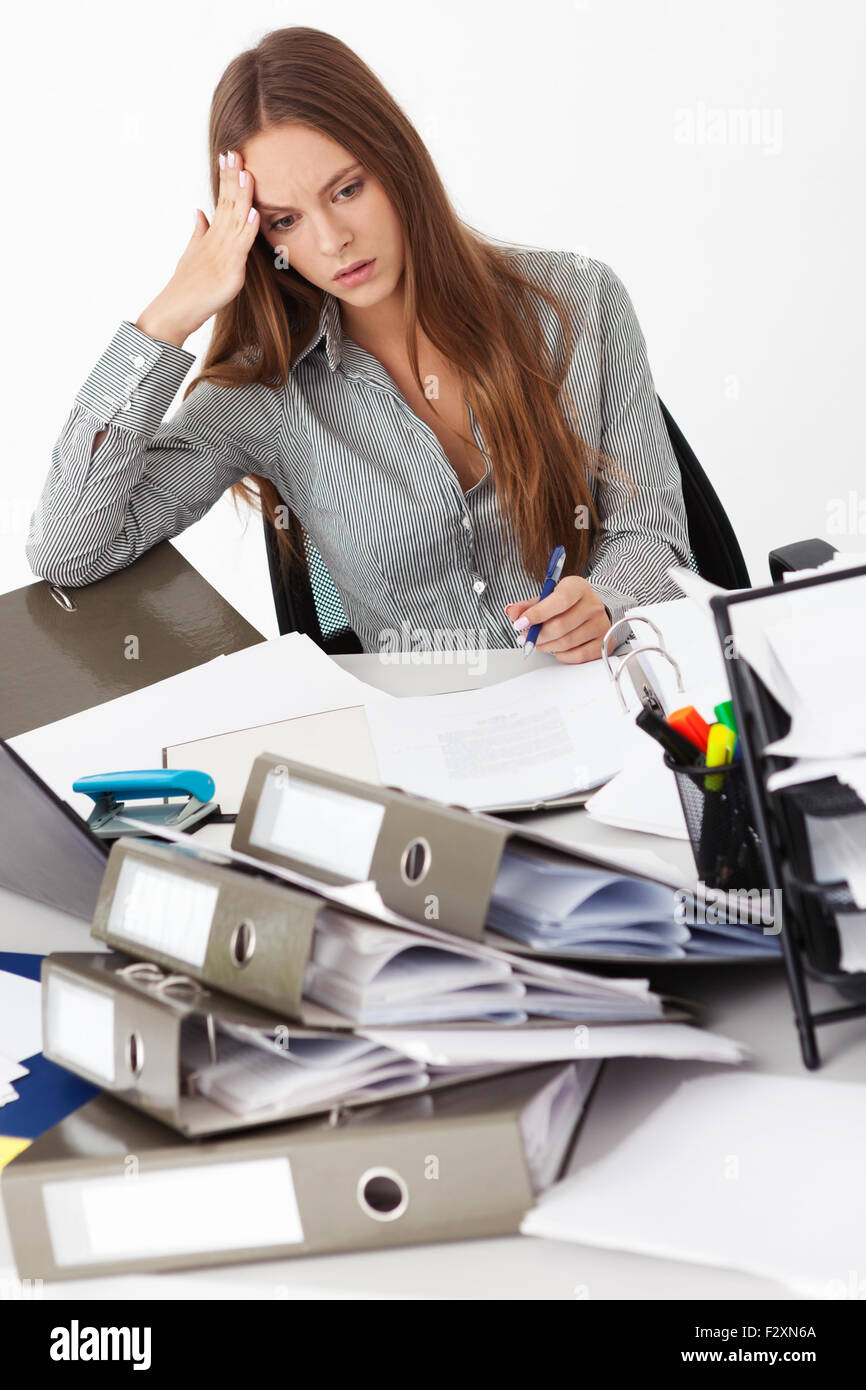 Woman surrounded by paperwork hi-res stock photography and images - Alamy