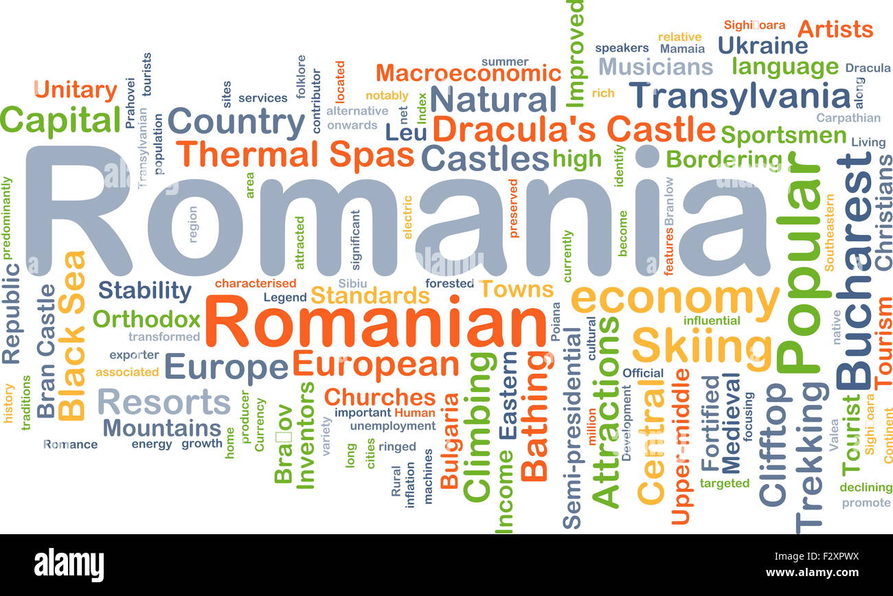 Background concept wordcloud illustration of Romania Stock Photo - Alamy
