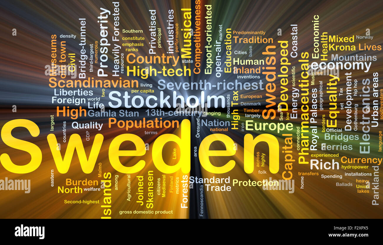 Background concept wordcloud illustration of Sweden glowing light Stock ...